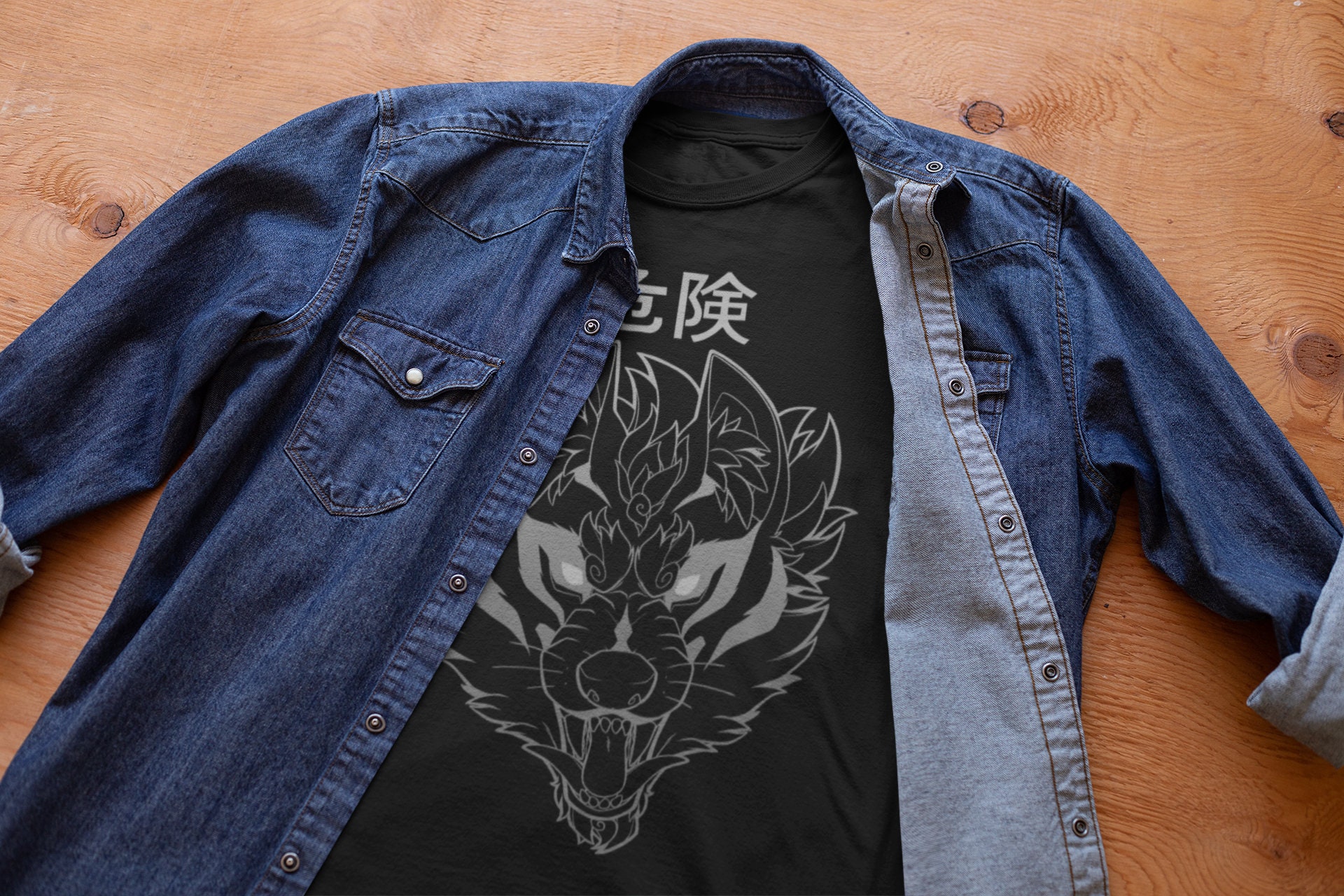 Dark Silhouette Okuri Inu Okami Wolf Japanese Streetwear Japan Kanji ...