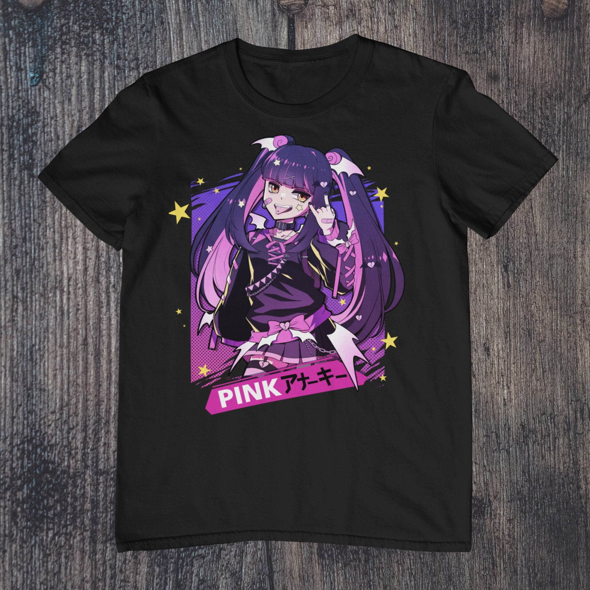 Pink Anarchy Goth Anime Girl Black Unisex Tshirt | Japan Harajuku ...