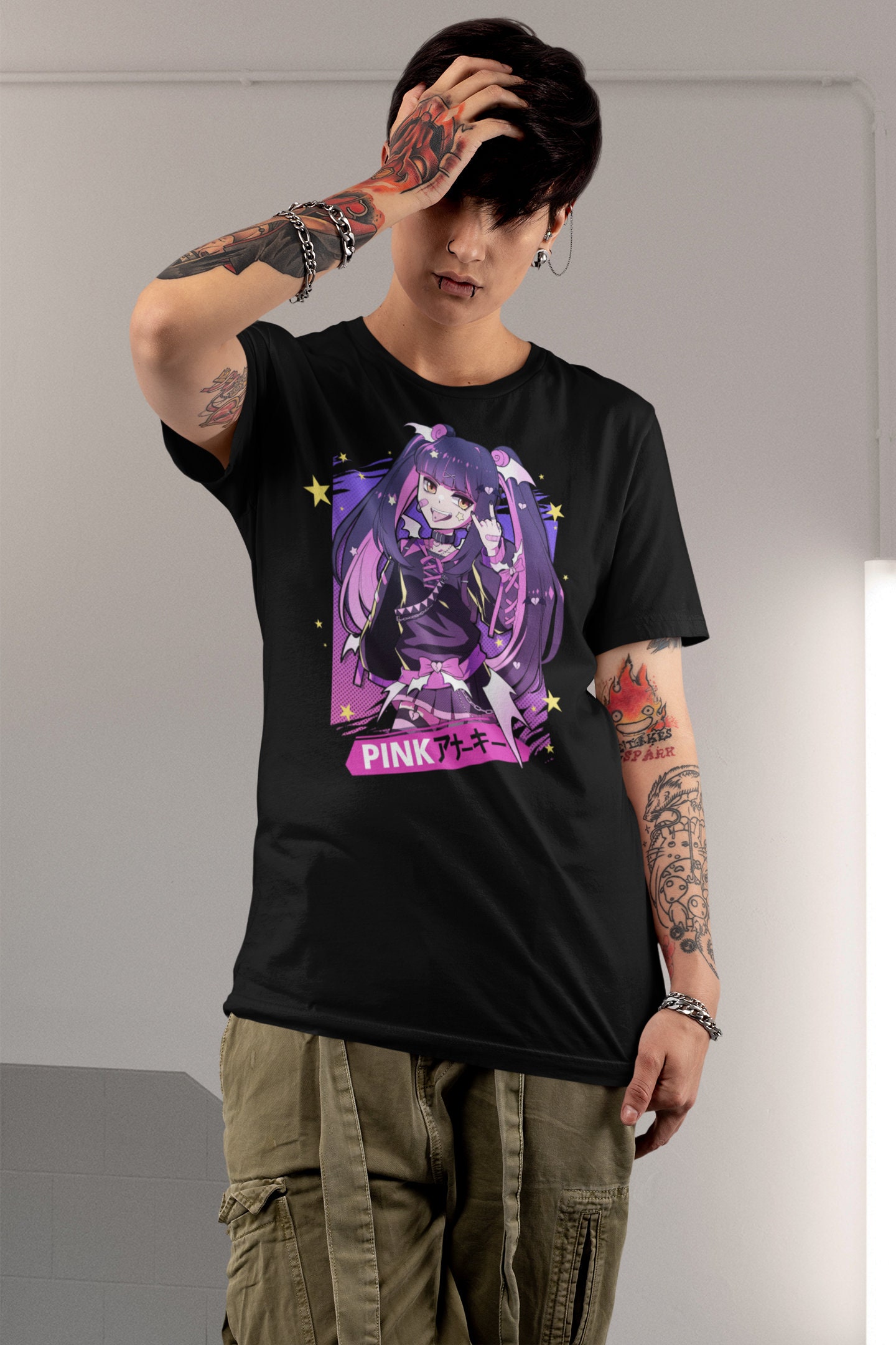 Pink Anarchy Goth Anime Girl Black Unisex Tshirt | Japan Harajuku ...