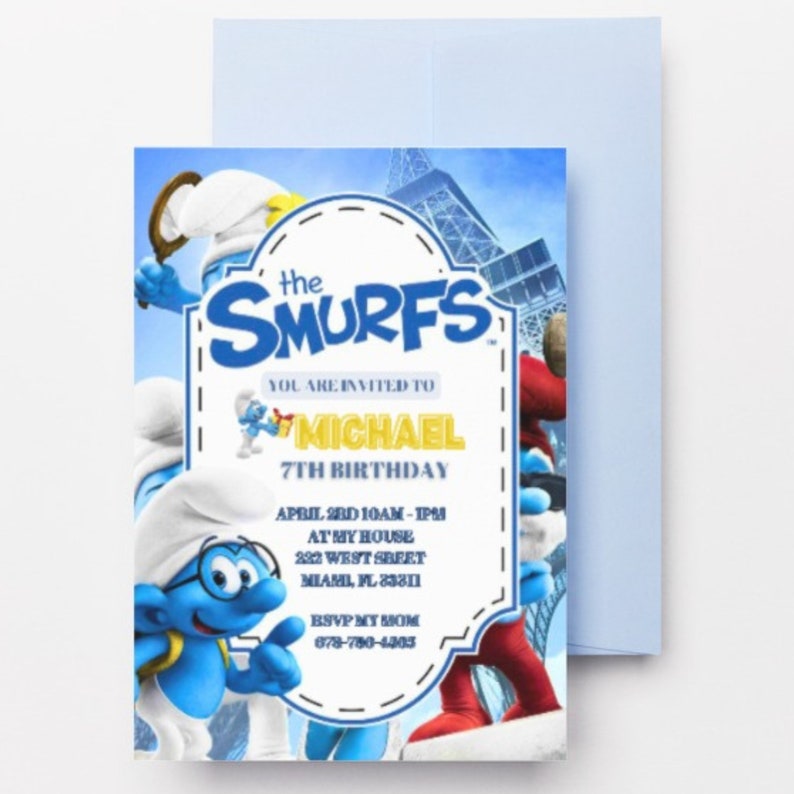 The Smurfs Birthday Invitation Smurfs Birthday Invite Smurfs - Etsy