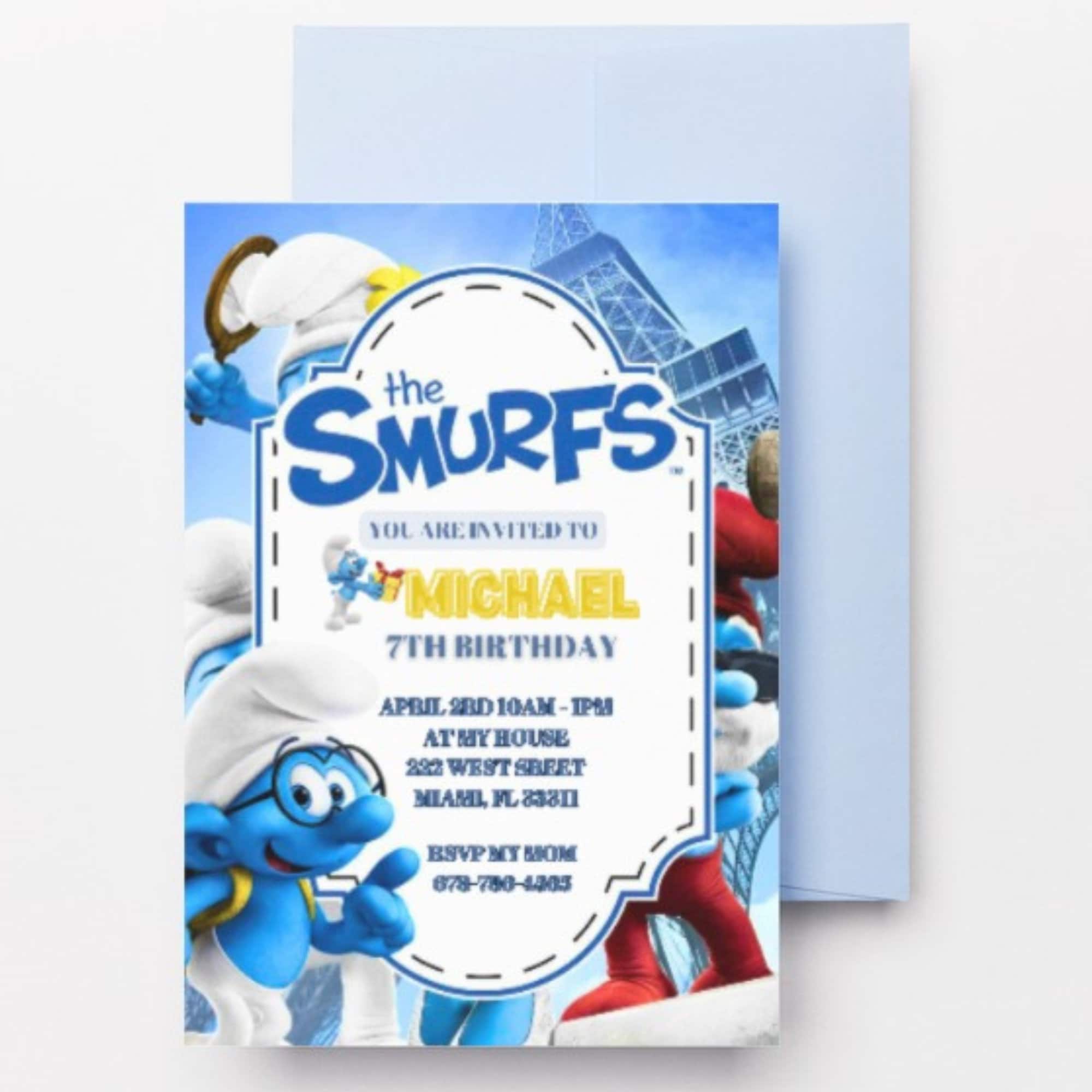 The Smurfs Birthday Invitation Smurfs Birthday Invite Smurfs - Etsy