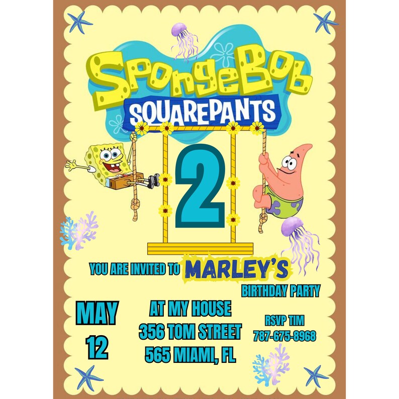 Editable Sponge Bob Birthday Invitation Sponge Bob Invite Template ...