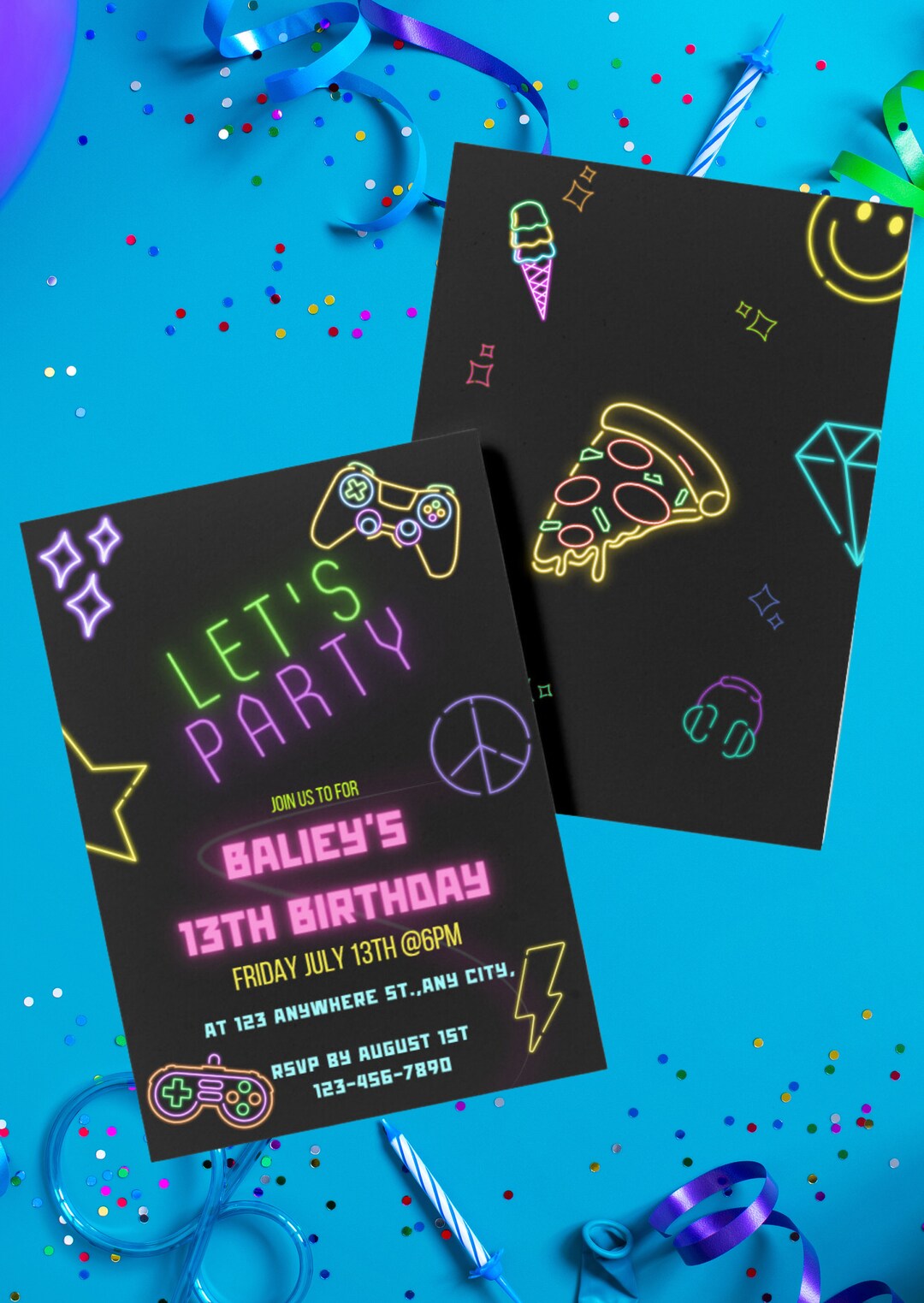 Pizza Party Neon Party Lets Party Boy Birthday Girl - Etsy