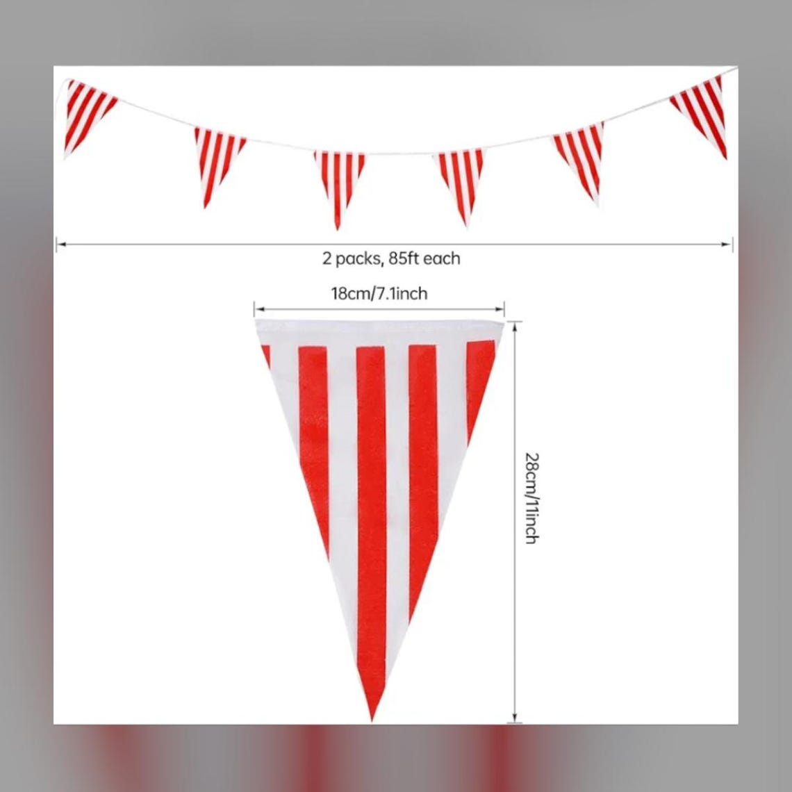 170ft Red and White Striped Pennant Banner - Carnival Circus Party ...