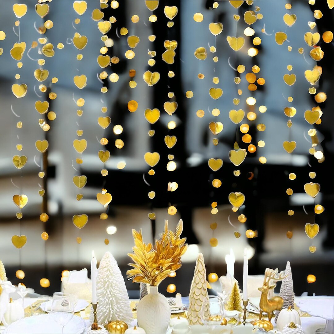 Valentine's Day White and Gold Heart Garland | Hanging Love Streamer ...