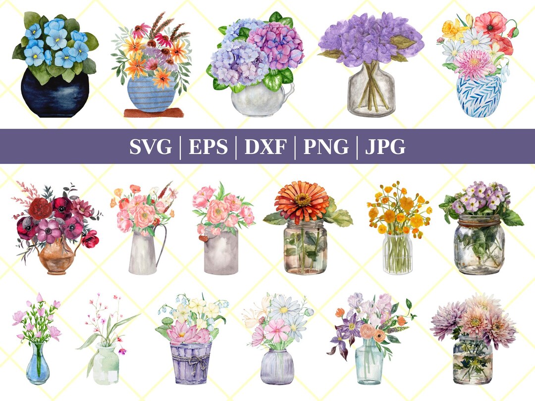 Flower Pot SVG Cutting Files, DXF, Flowers Clipart , Plants Clipart ...
