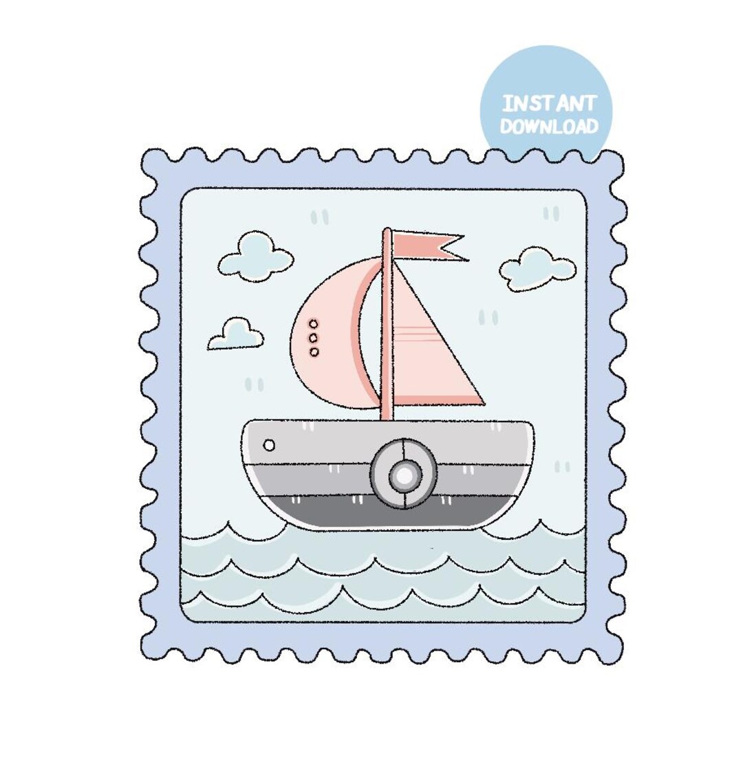 Stamp Boat PNG Cute Instant Download for Stickers, Crafts, and Digital ...