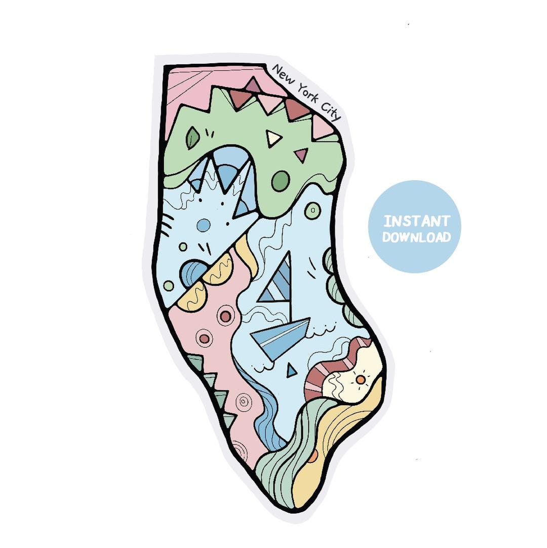 New York City Map Doodle Art PNG Instant Download for Crafts, Stickers ...