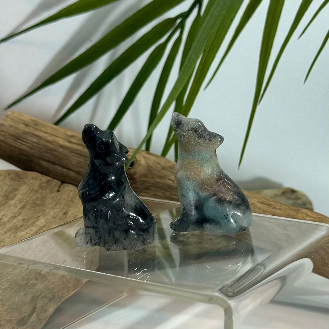 Wolf, Black Tormaline,rutile, Trollite Wolf, Crystal, Carving, Figurine ...
