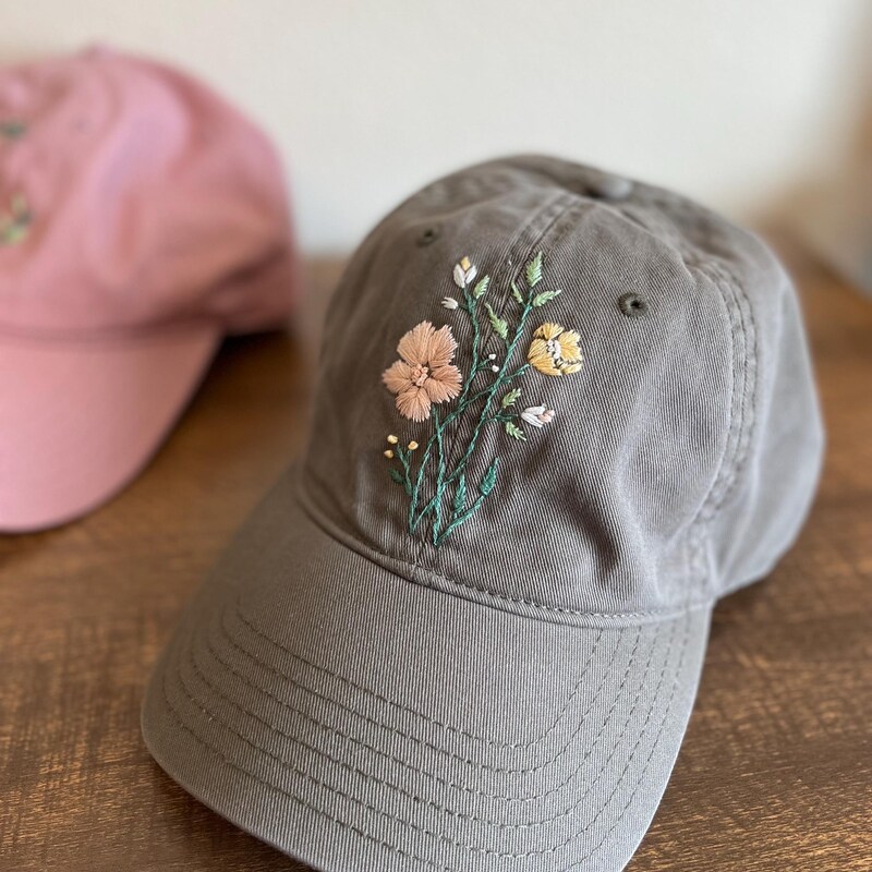 Floral Embroidered Hat - Etsy