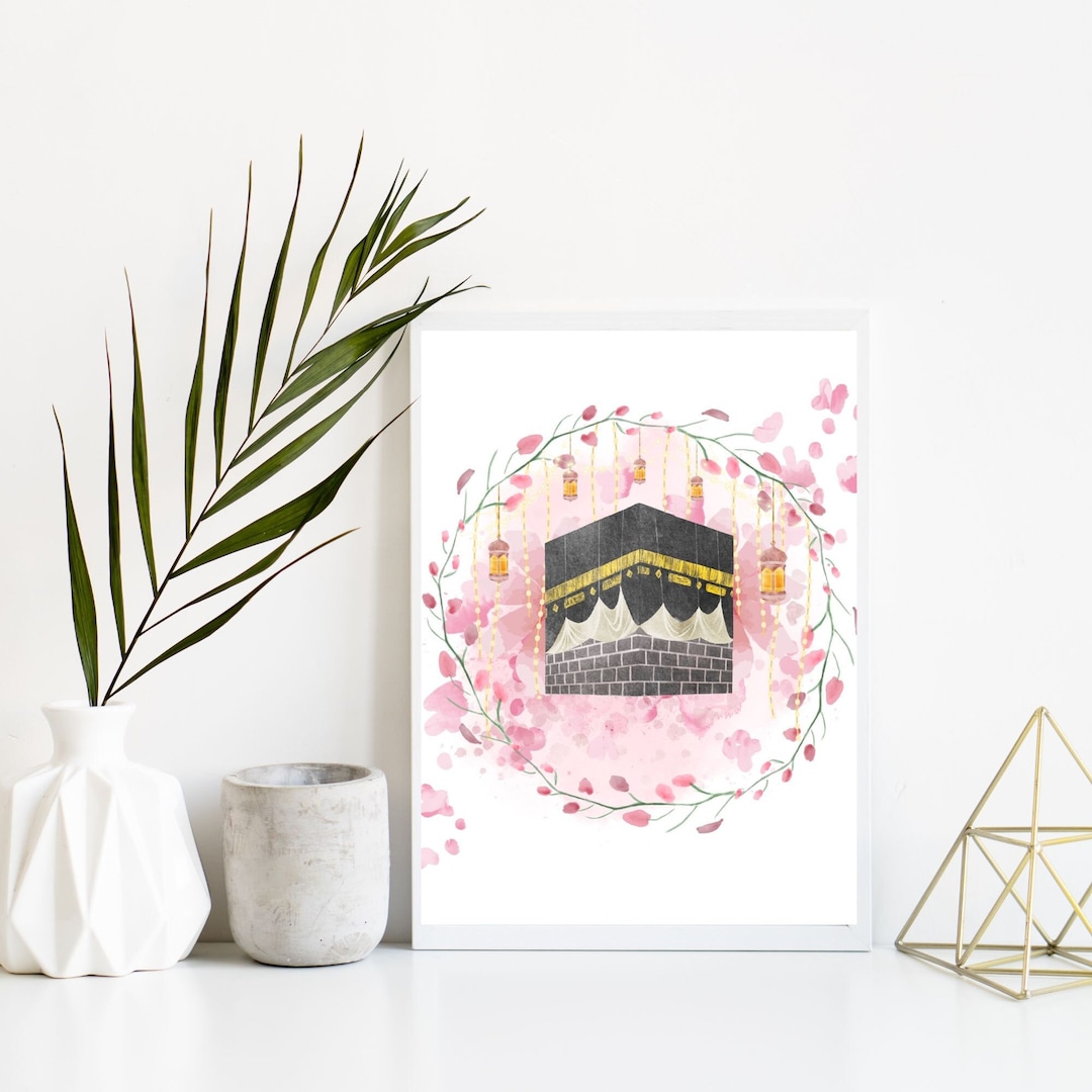 Kaaba Floral, Islamic Wall Art, Pink Muslim Poster, Aesthetic Islamic ...