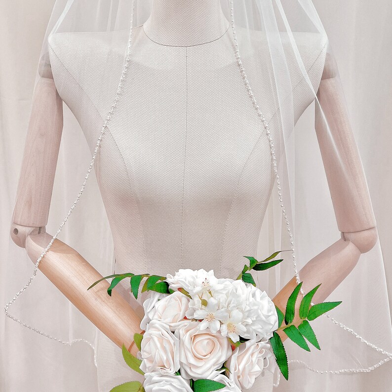 Bridal Veil Pearl Trim, Pearls Trim Veil, Beaded Pearl Trim Veil for ...