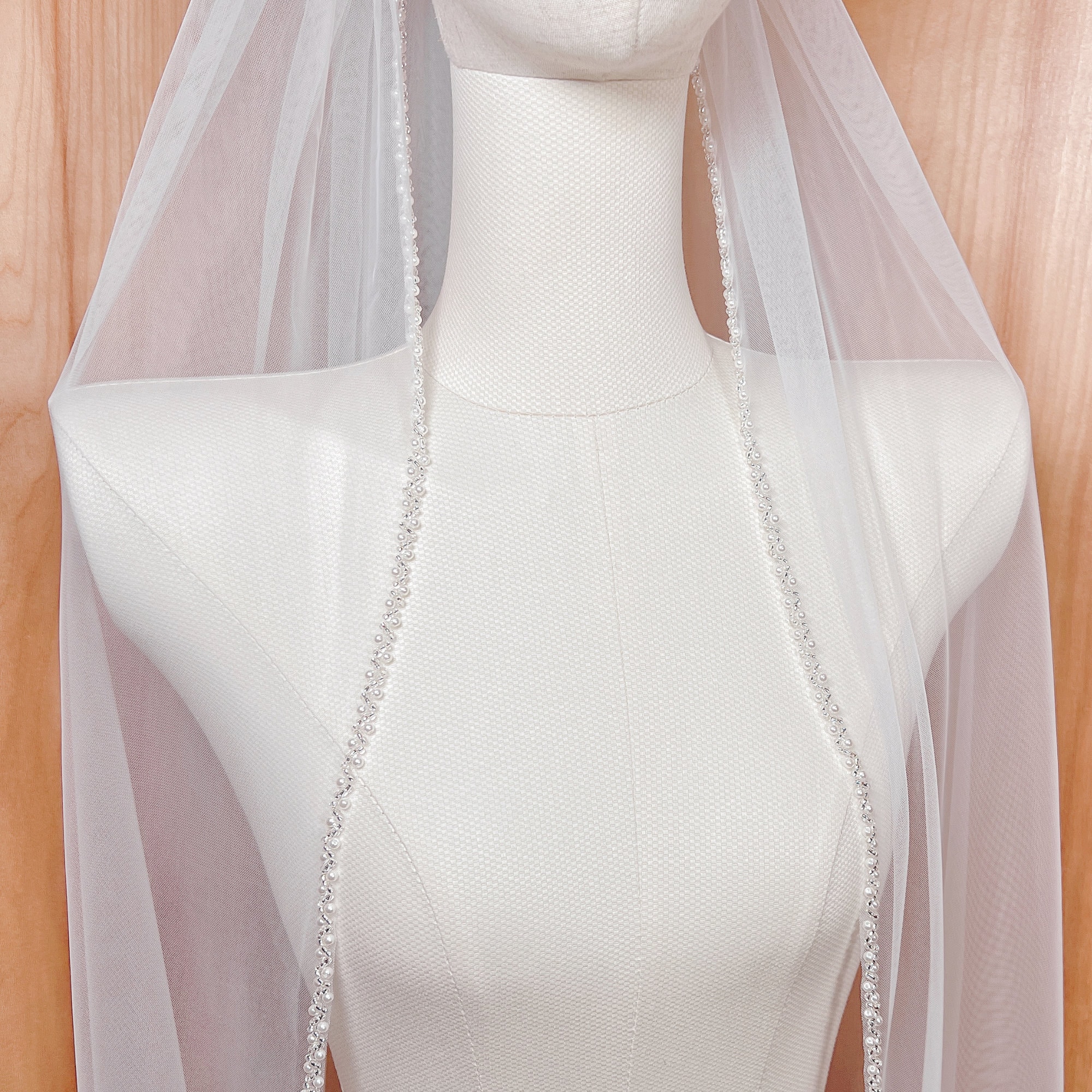 Beaded Cathedral Wedding Veil, Ivory Beads Veil, Beaded Pearl Veil ...