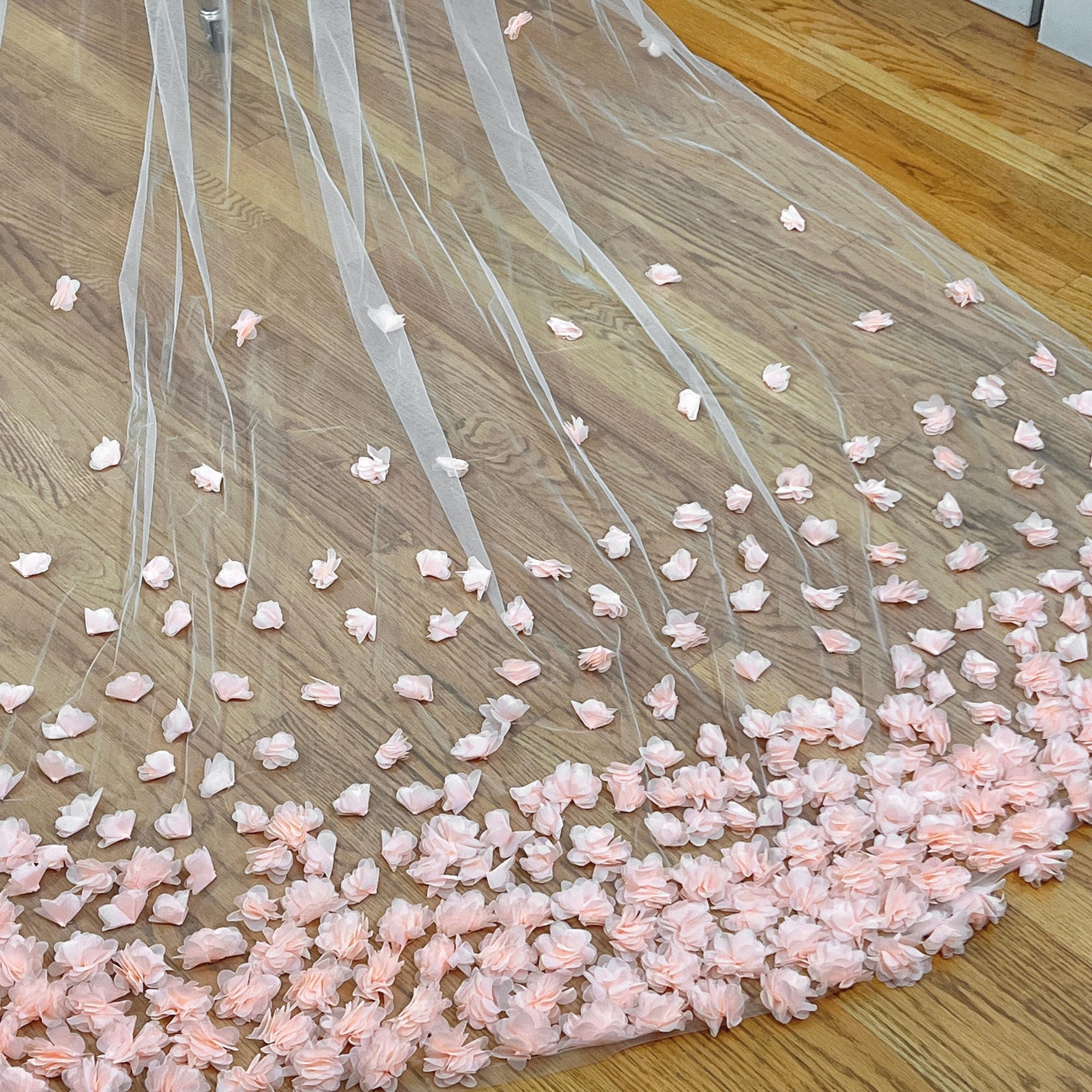 Pink Flowers Wedding Veil, Pink Bridal Veil, Blush Pink Bridal Veil ...