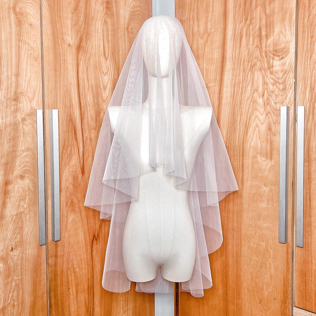 Fingertip Veil 2 Tier, Soft Veils, Simple Veil With Blusher, Drop Veil, Bridal Dropped Veil ...