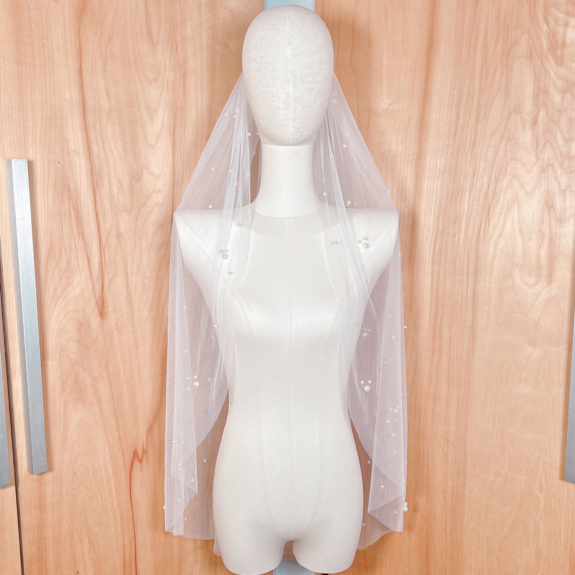 Wedding Pearl Veil, Pearl Beaded Veil, Fingertip Veil, Cathedral Veil ...