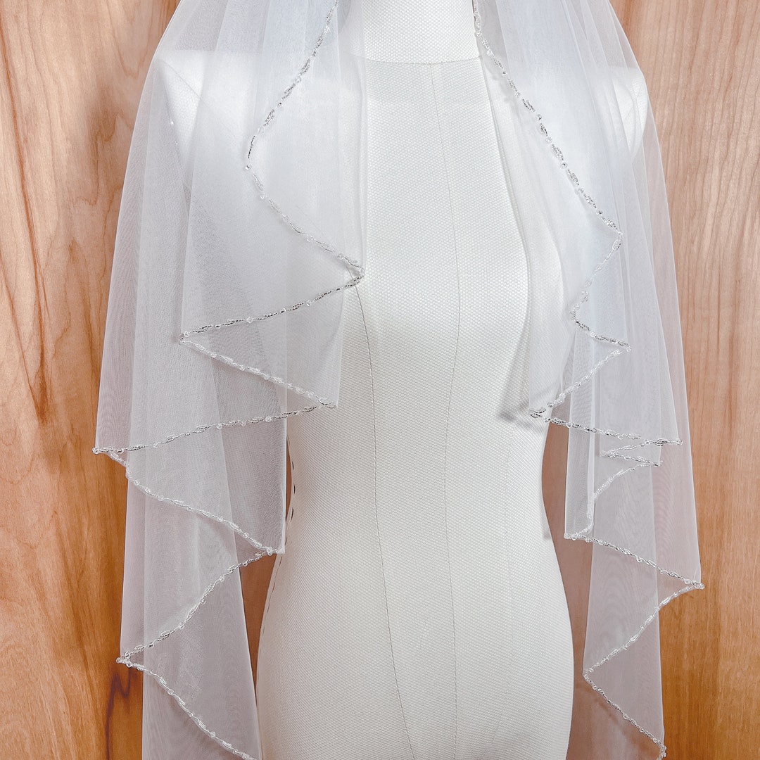 Angel Cut Veil With Beaded Edge, Beaded Edge Bridal Veil, Angel Cut ...