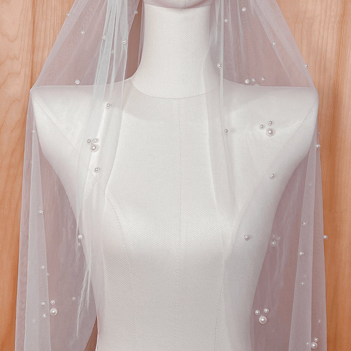 Wedding Pearl Veil, Pearl Beaded Veil, Fingertip Veil, Cathedral Veil ...