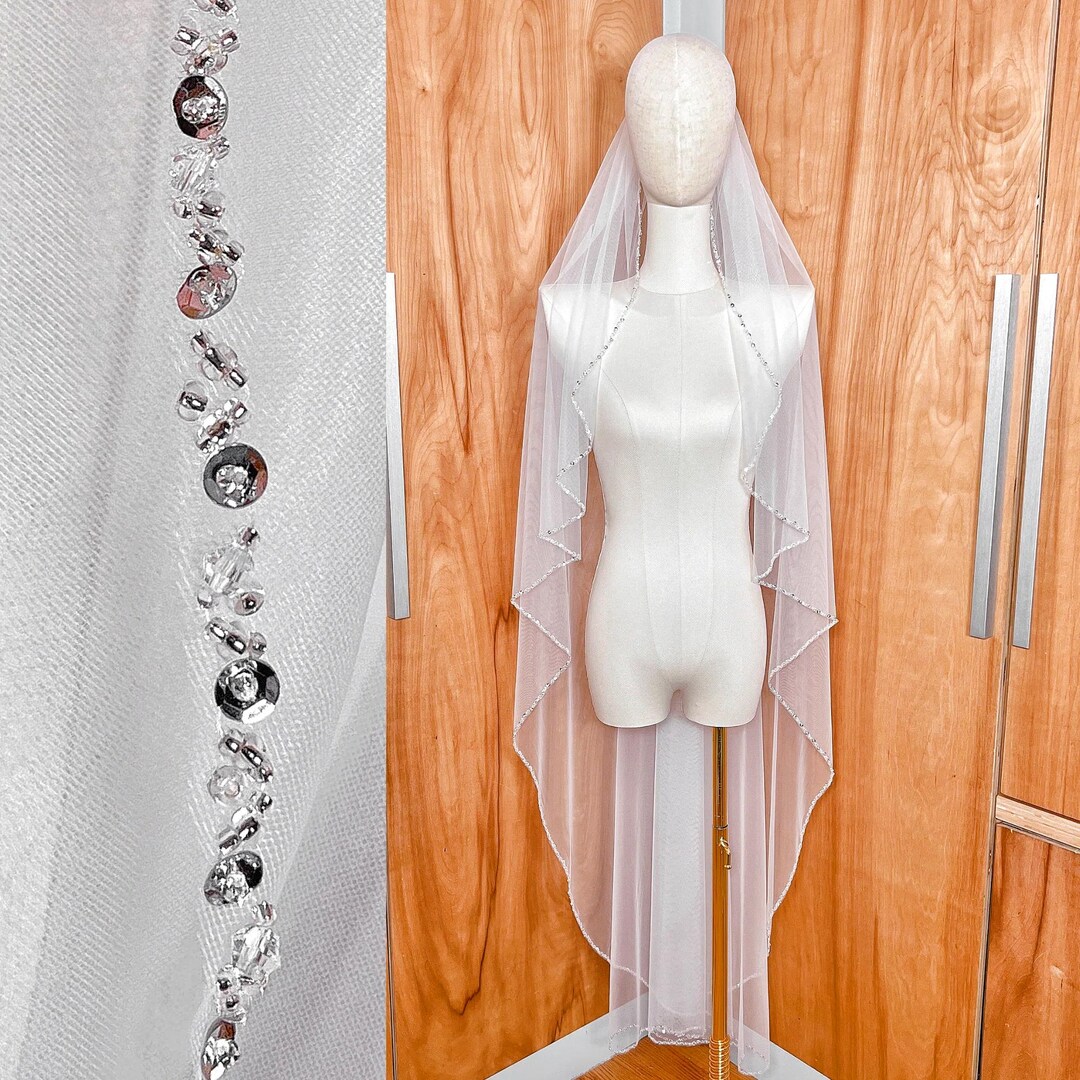 Angel Cut Beaded Edge Veil, Cascading Veil, Waterfall Cathedral Veil ...