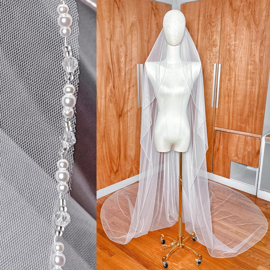 Cascading Cathedral Veil, Angel Cut Beaded Veil, Pearl Bead Veil - Etsy