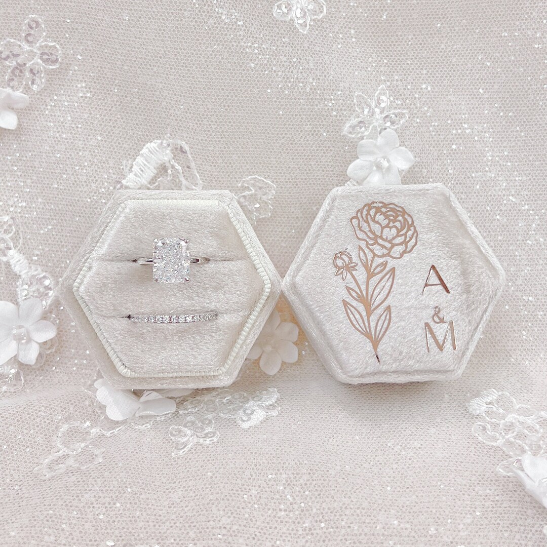 Birth Flower Ring Box, Wedding Ring Box Flowers, Initial Ring Box ...