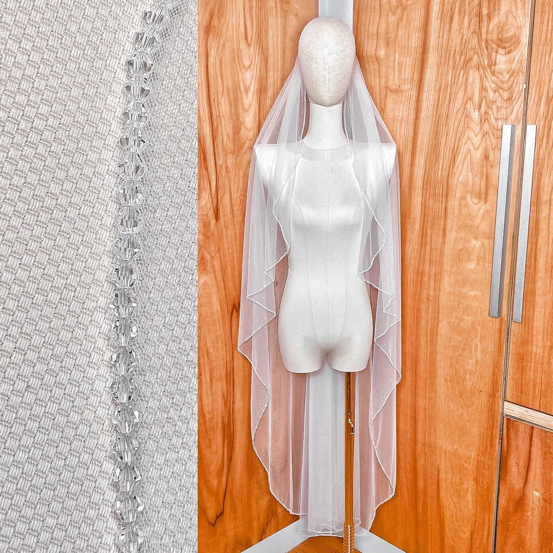 Beaded Crystal Wedding Veil, Beaded Ivory Veil, Crystal Bead Veil, Veil ...