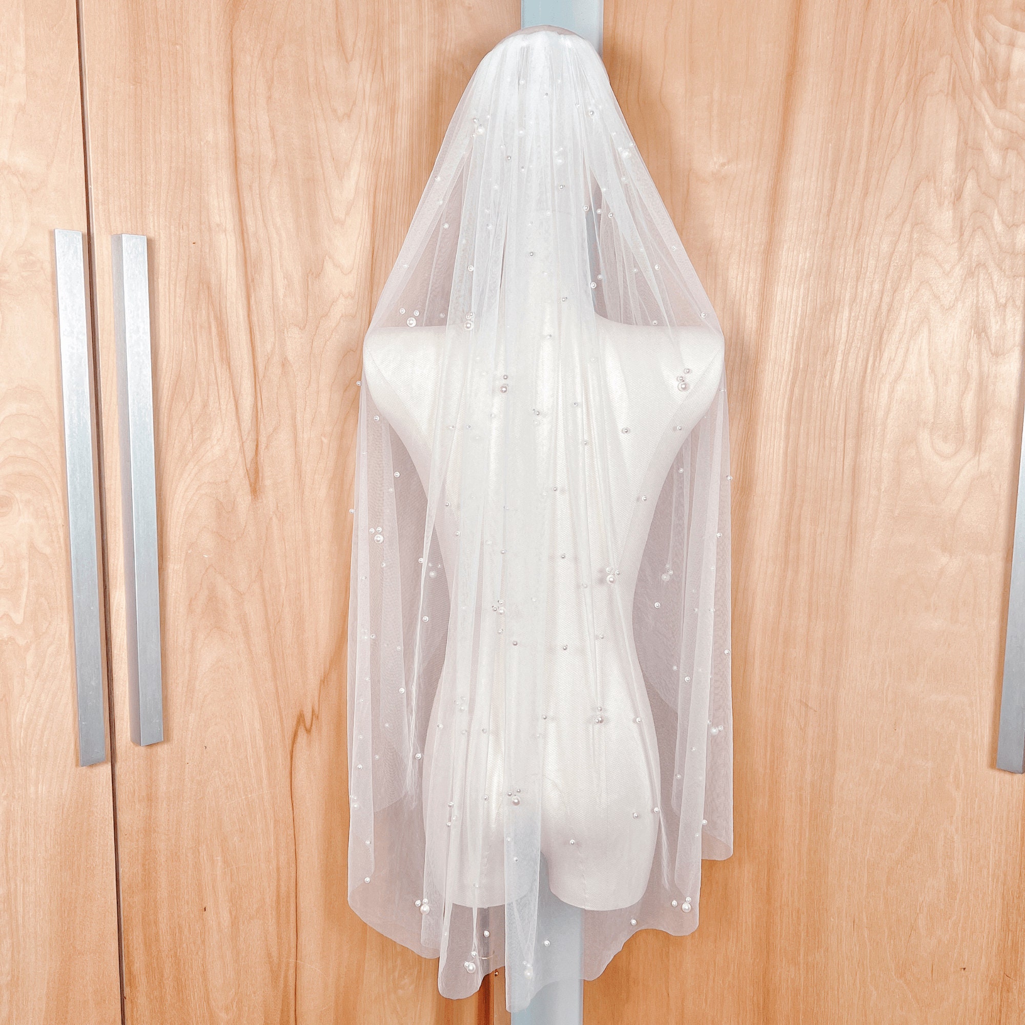 Wedding Pearl Veil, Pearl Beaded Veil, Fingertip Veil, Cathedral Veil ...