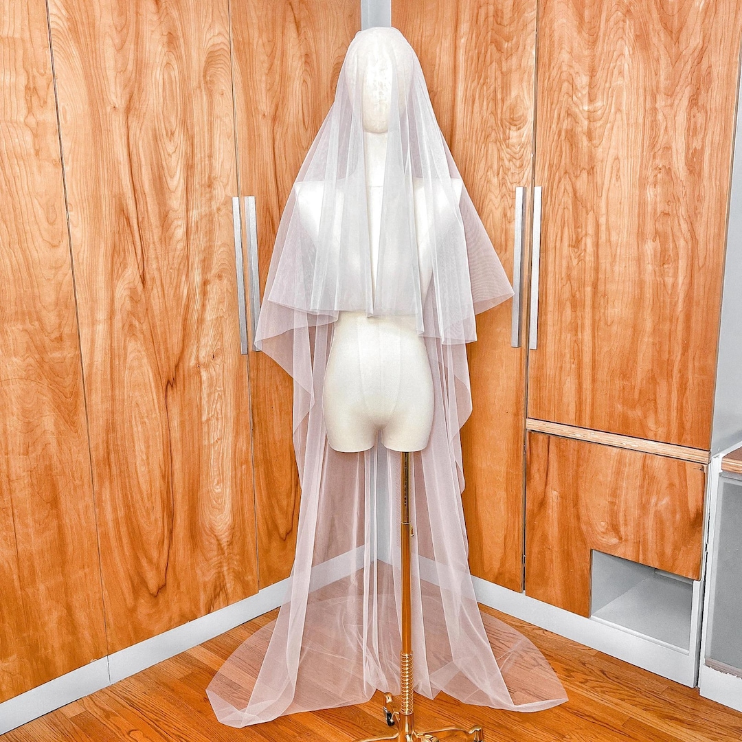 Chapel Veil With Blusher, Soft Chapel Veil, Two Tier Veil, Tulle Chapel ...