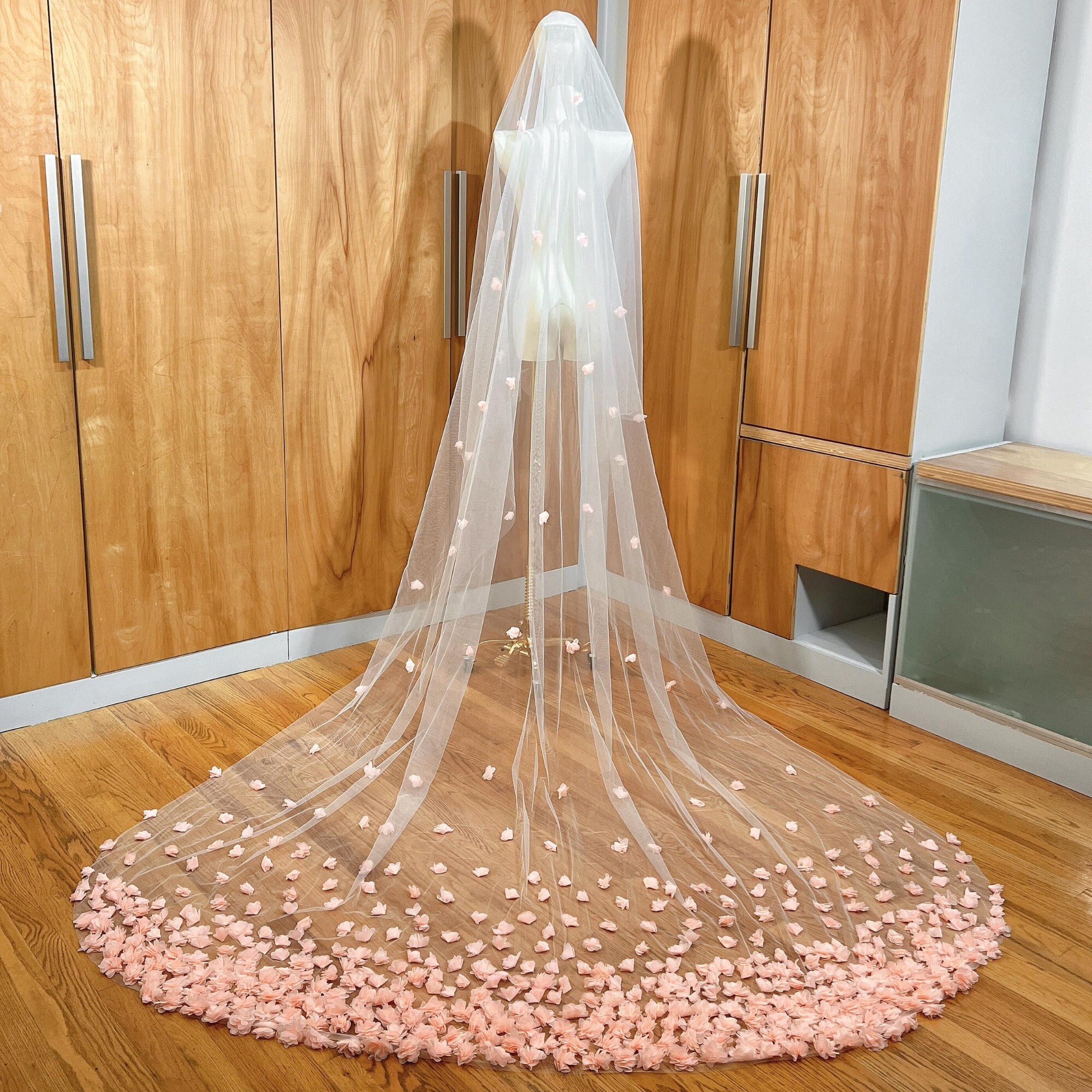 Pink Flowers Wedding Veil, Pink Bridal Veil, Blush Pink Bridal Veil ...