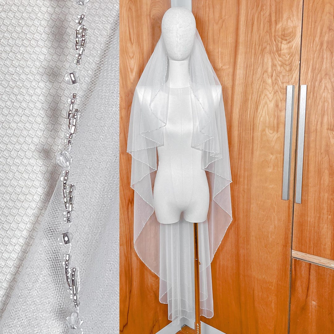 Angel Cut Veil With Beaded Edge, Beaded Edge Bridal Veil, Angel Cut ...