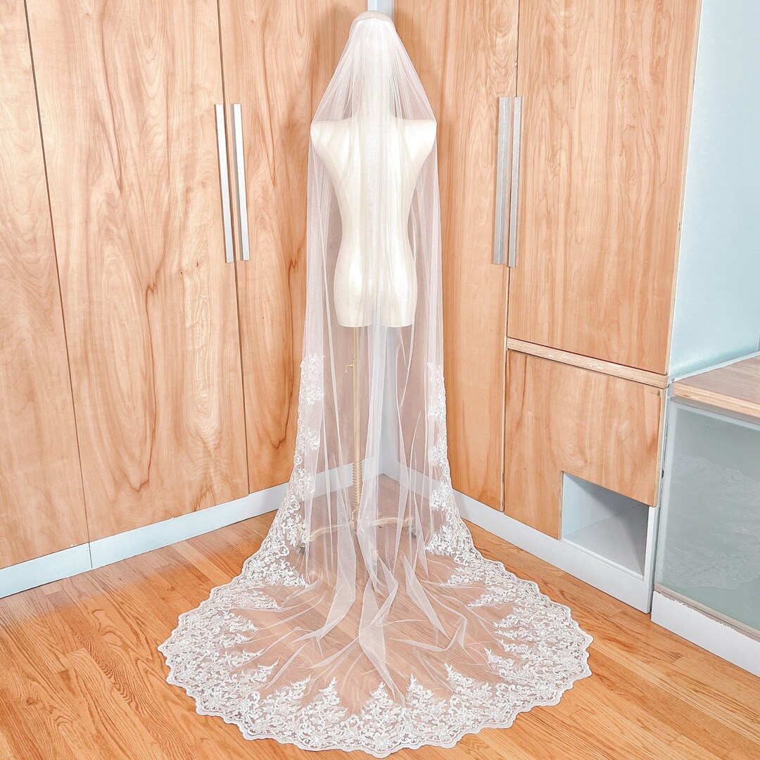 Chapel Veil Lace, Wedding Veil Chapel Length, Floral Veil, Soft Chapel ...