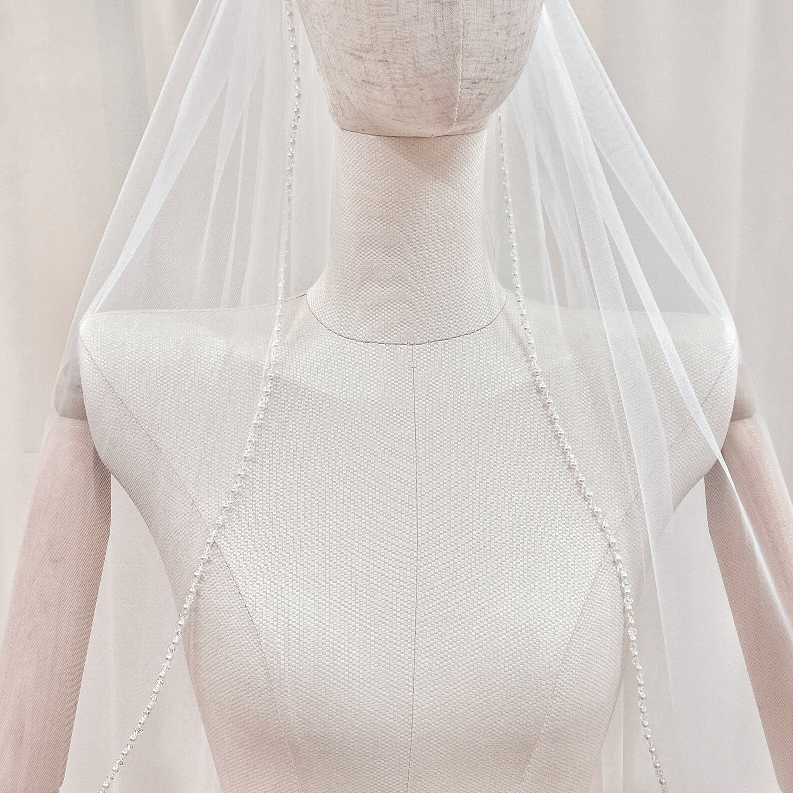 Bridal Veil Pearl Trim, Pearls Trim Veil, Beaded Pearl Trim Veil for ...