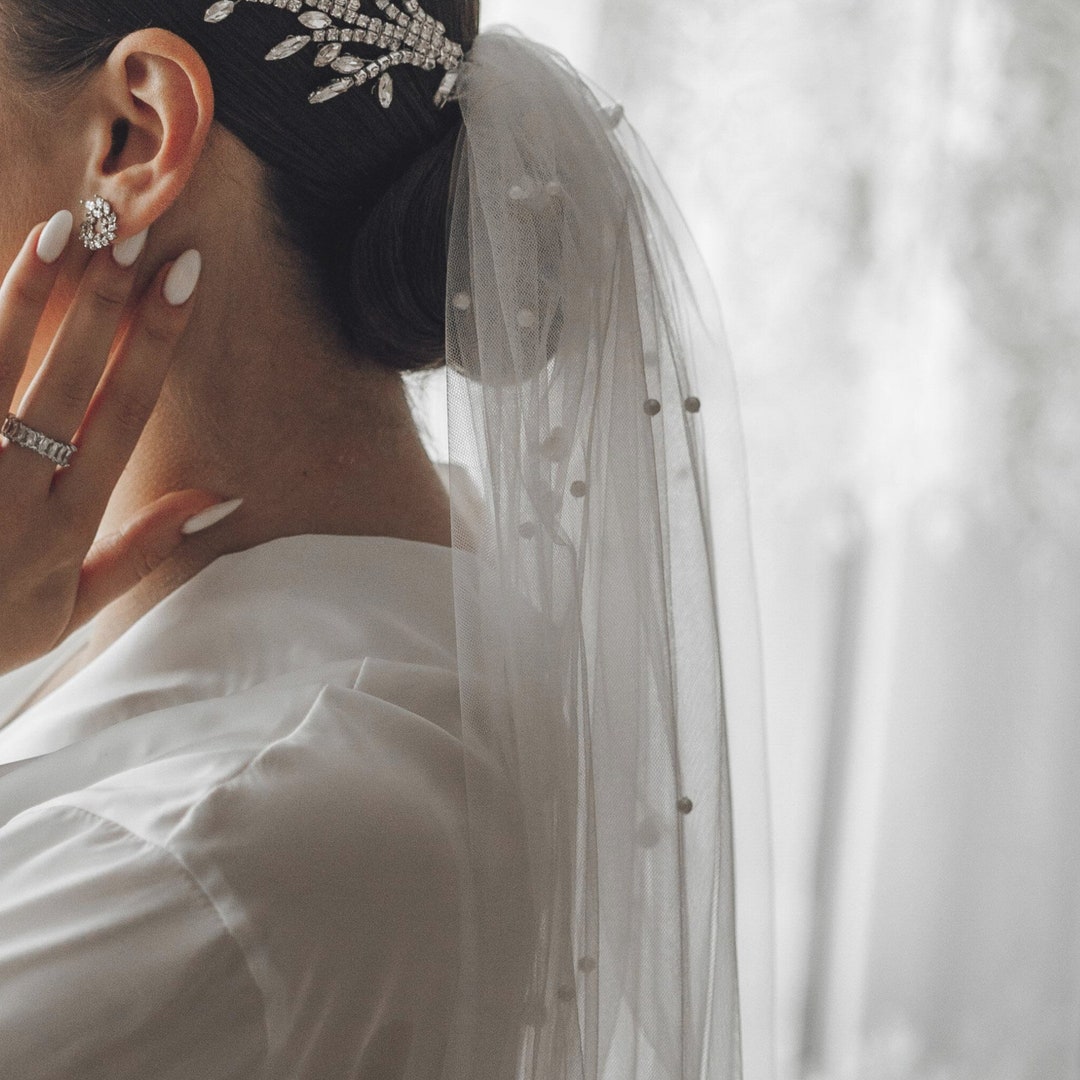 Pearl Bridal Veil, Pearl Veil Ivory, White Pearl Veil, Pearl Wedding ...