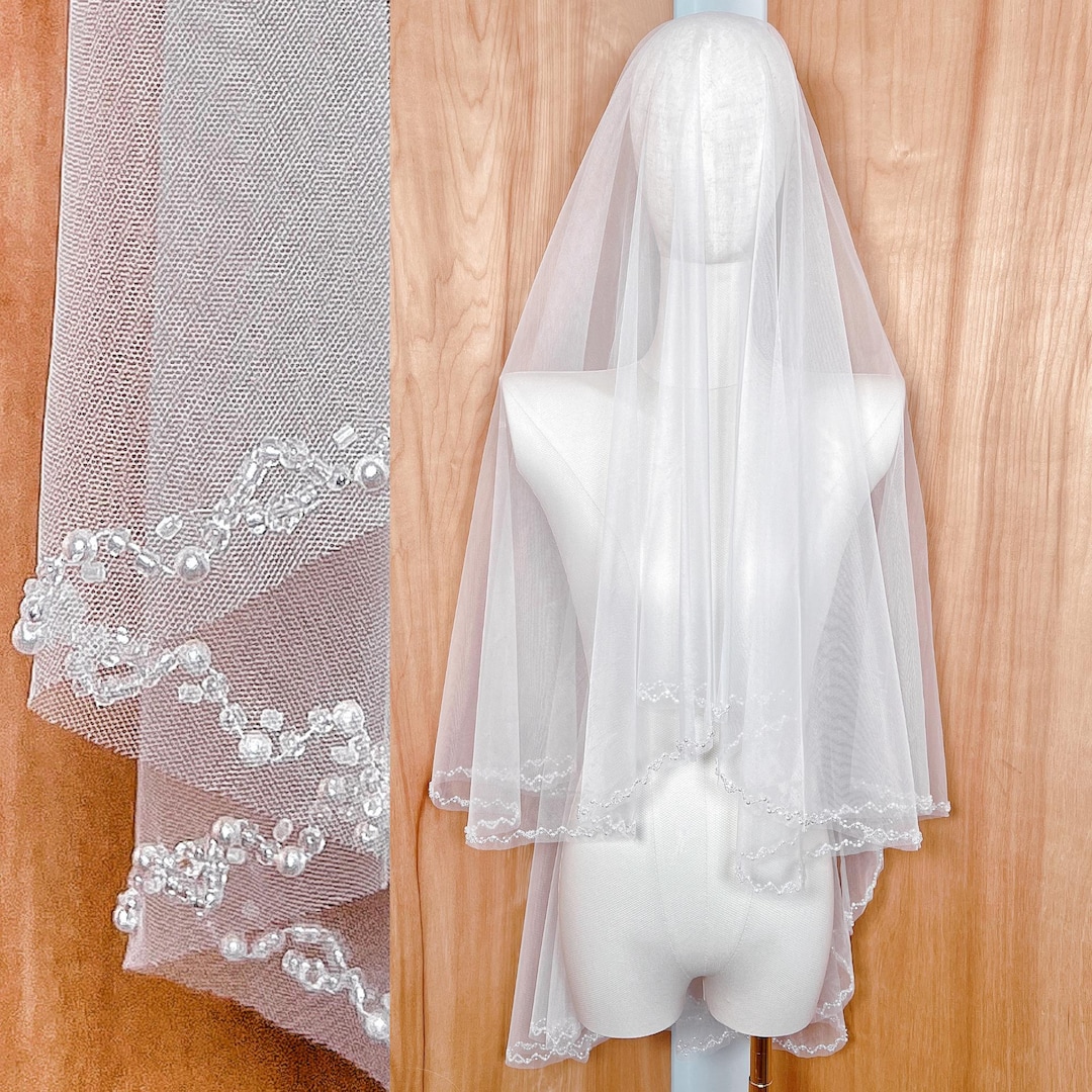 Two Tier Fingertip Veil, Two Tier Cathedral Wedding Veil, Two Tier Veil ...