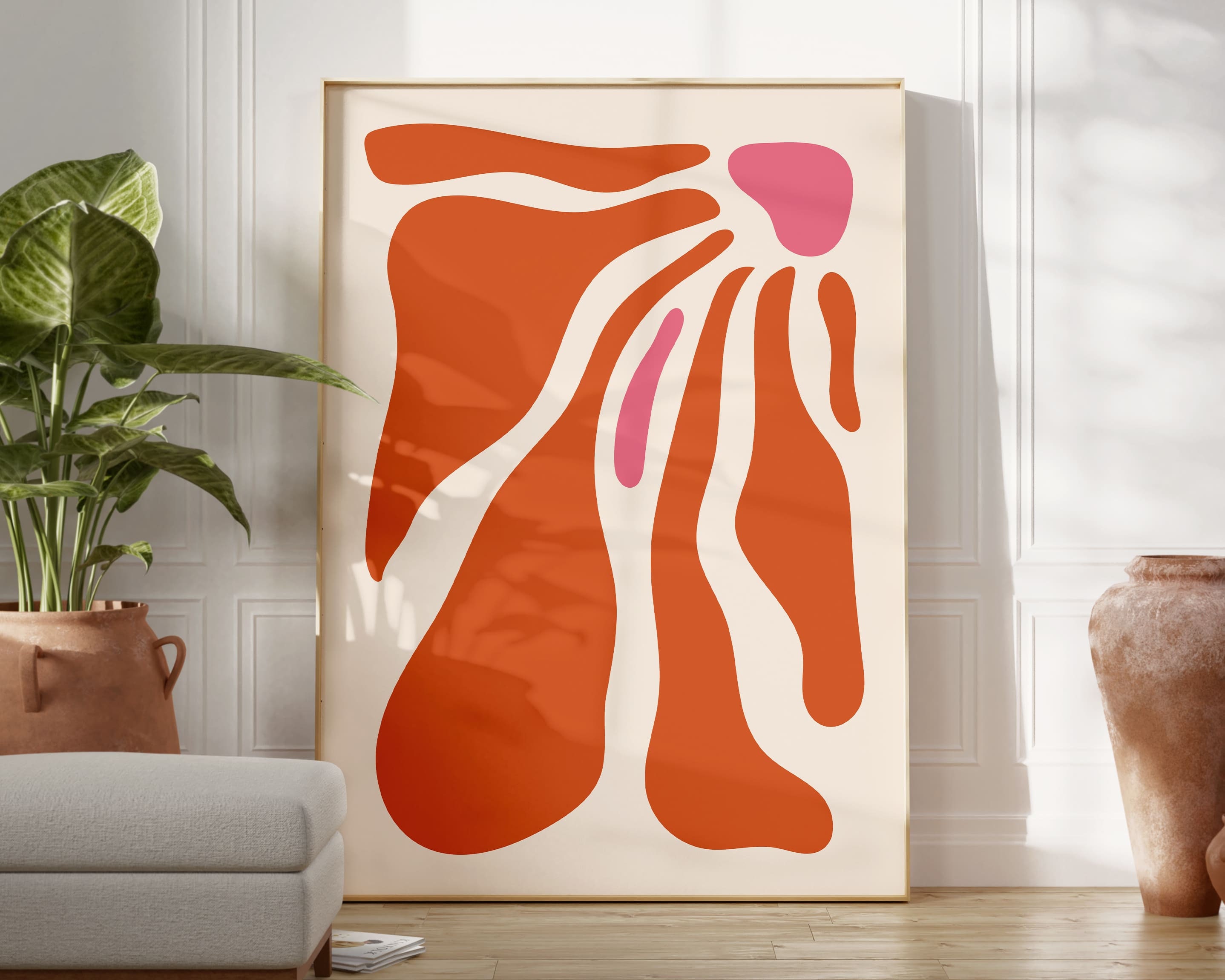 Matisse Print, Orange Wavy Leaves Wall Art, Boho Wall Art, Orange Henri ...
