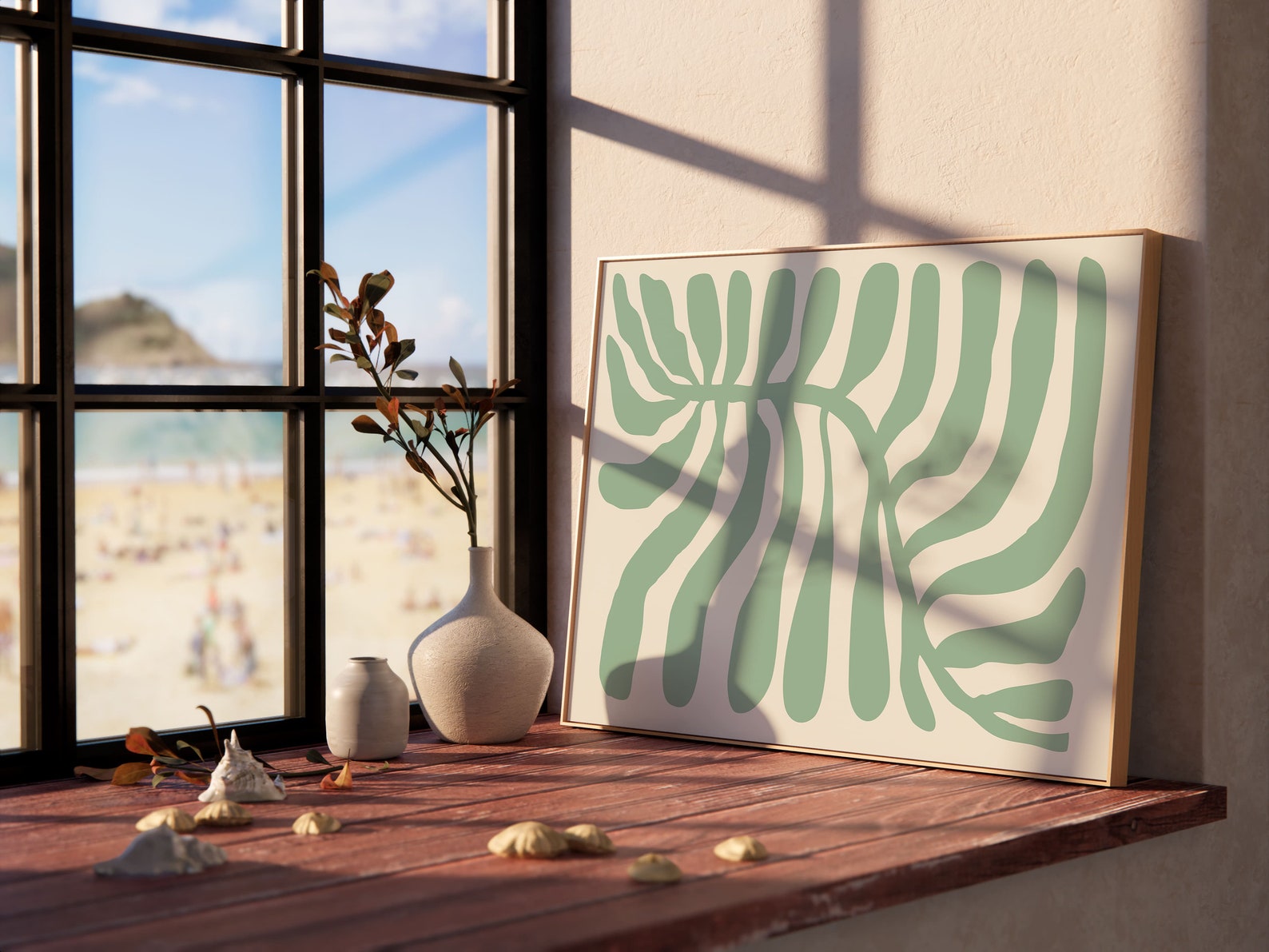 Horizontal Abstract Wall Art, Green Minimalist Abstract Print, Boho ...