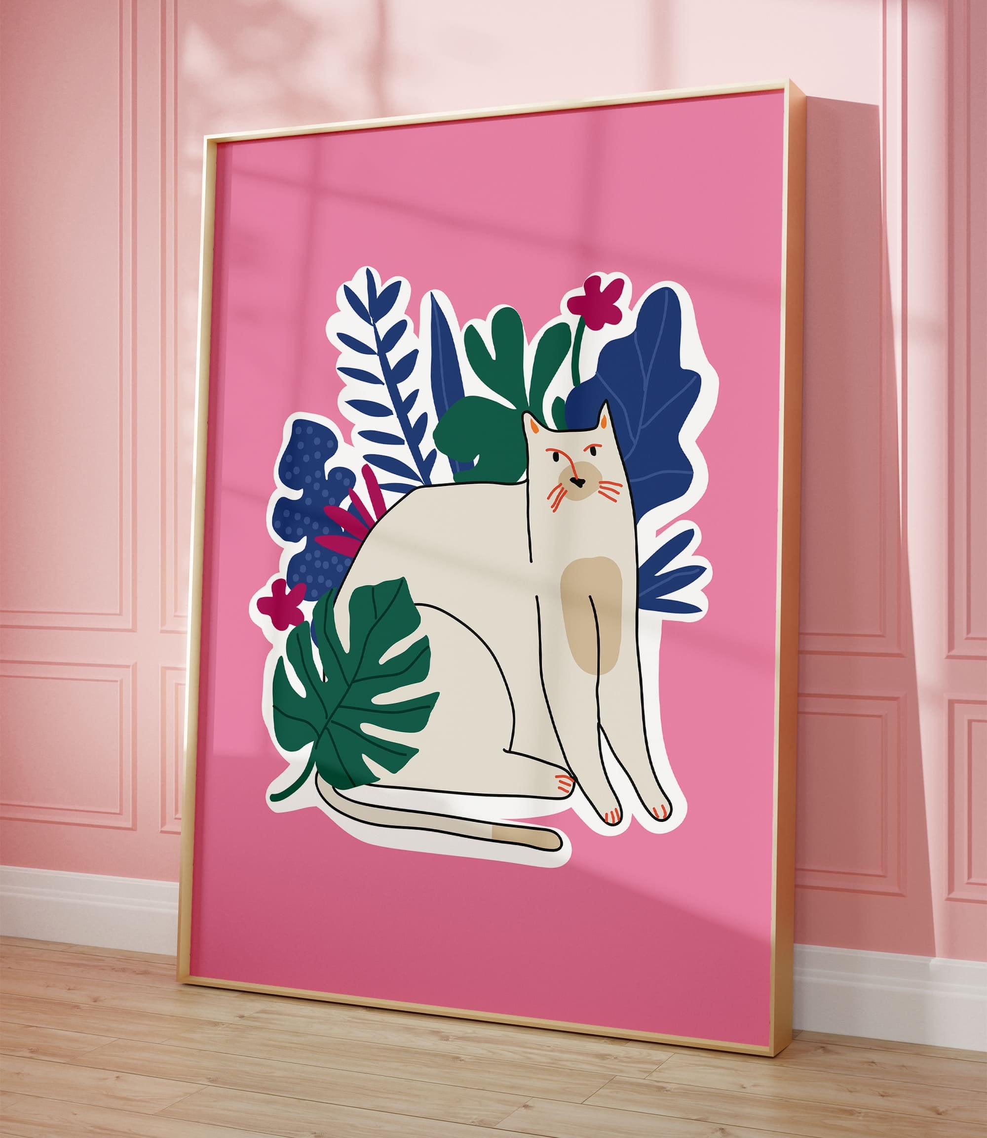 Cat Print, Pink Cat Print, Cat Printable Wall Art, Cat Sketch Art Print ...