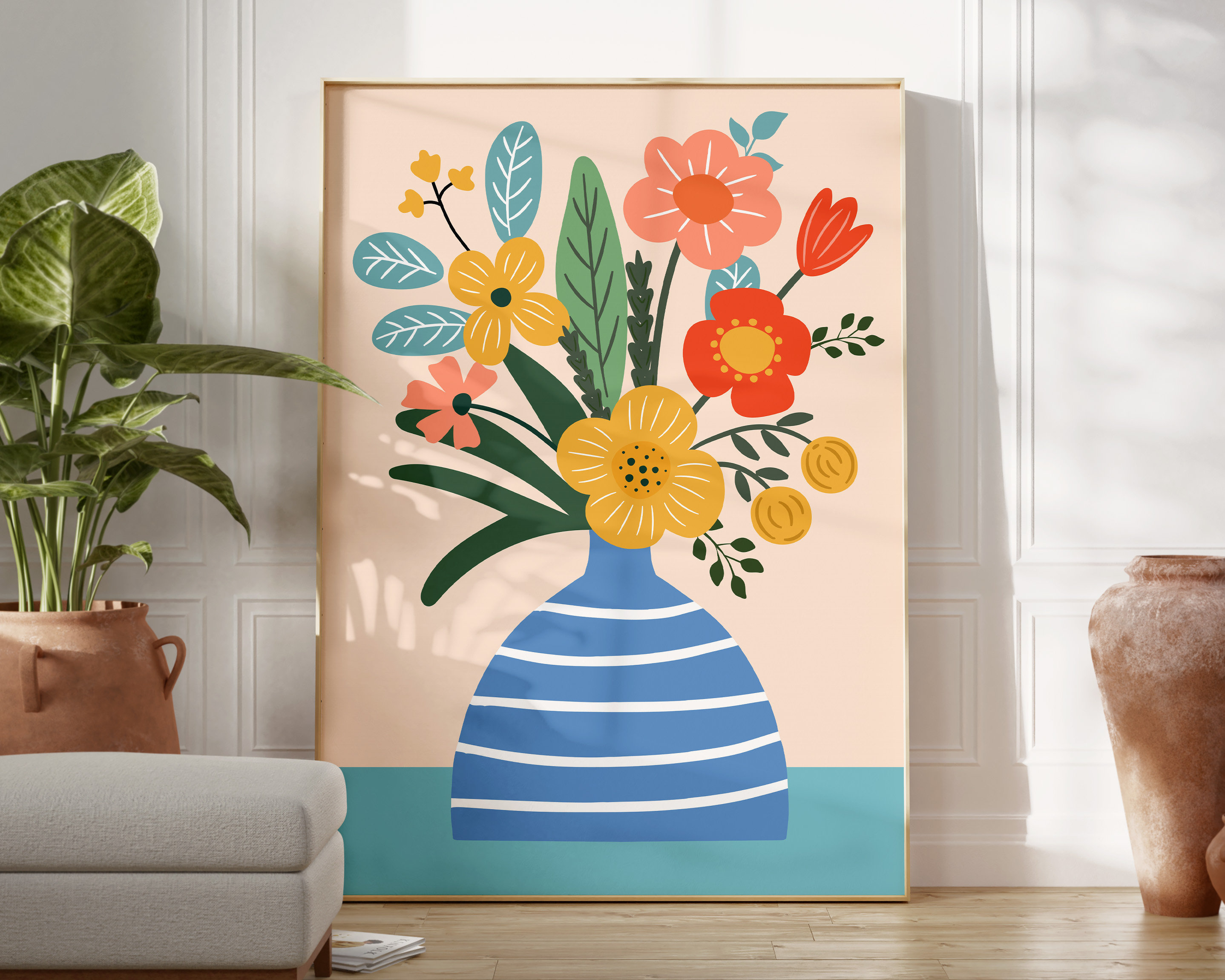 Flower Art Print, Flowers Vase Poster, Flower Bouquet Art Print ...