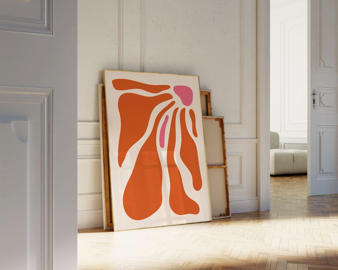 Matisse Print, Orange Wavy Leaves Wall Art, Boho Wall Art, Orange Henri ...