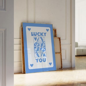 Light Blue Lucky You Print Set of 3, Trendy Retro Wall Art Set, Light ...