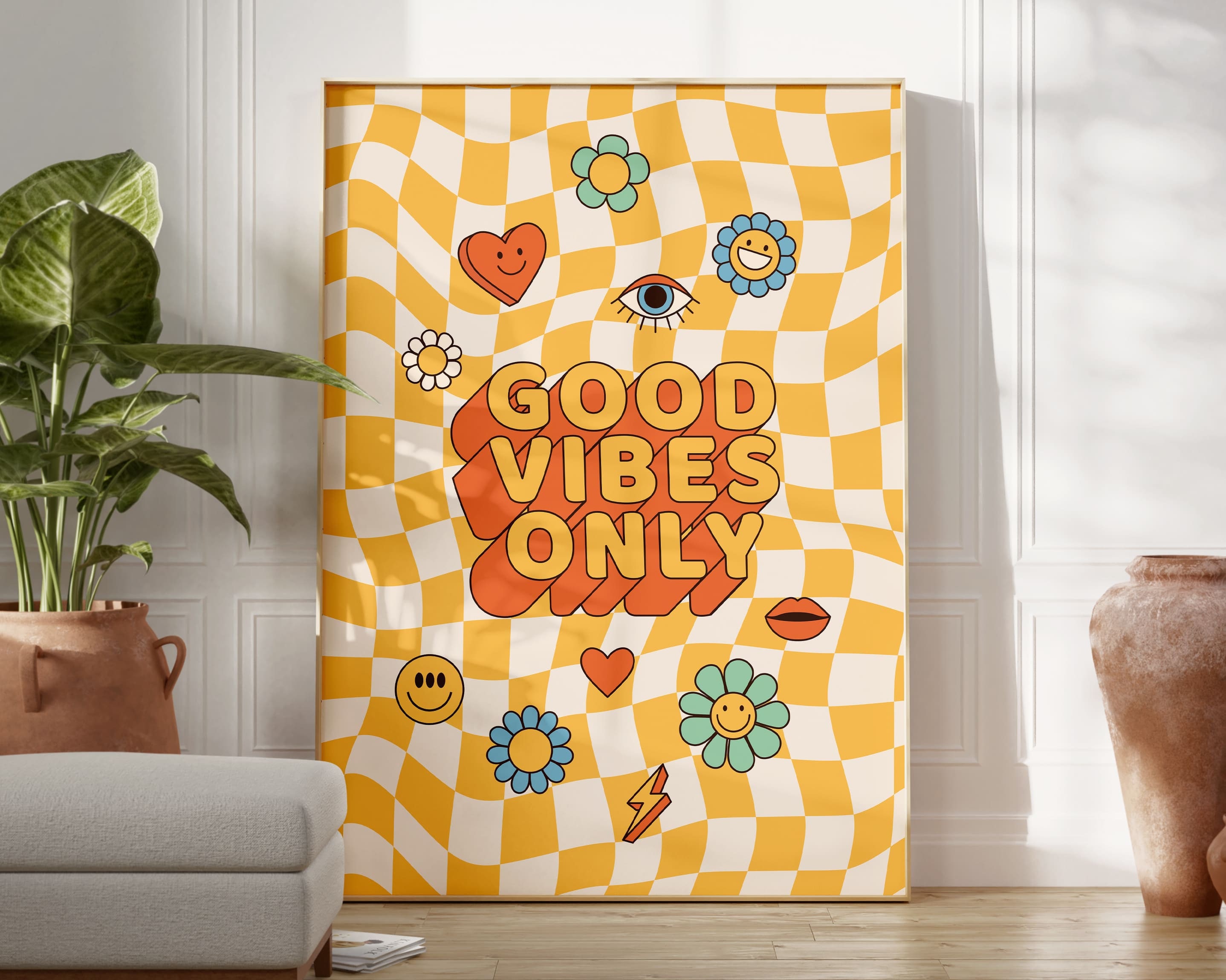 Good Vibes Only Print, Quote Print, Colorful Positive Messages Wall Art ...