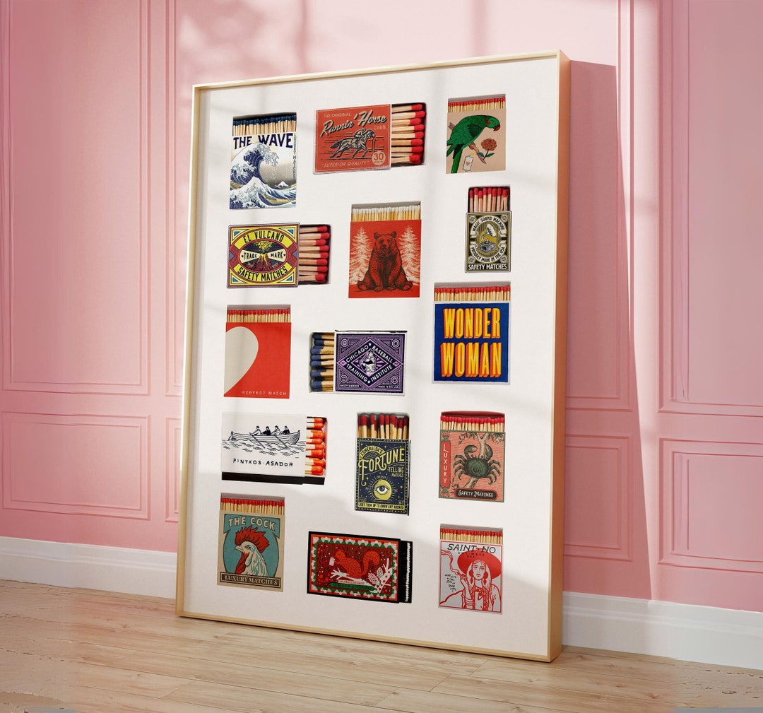 Vintage Matchbox Print, Retro Matchbook Wall Art, Funky Aesthetic Print ...
