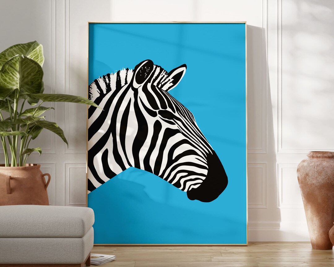 Zebra Print, Retro Animal Poster, Fun Prints, Blue Zebra Pop Art, Zebra ...
