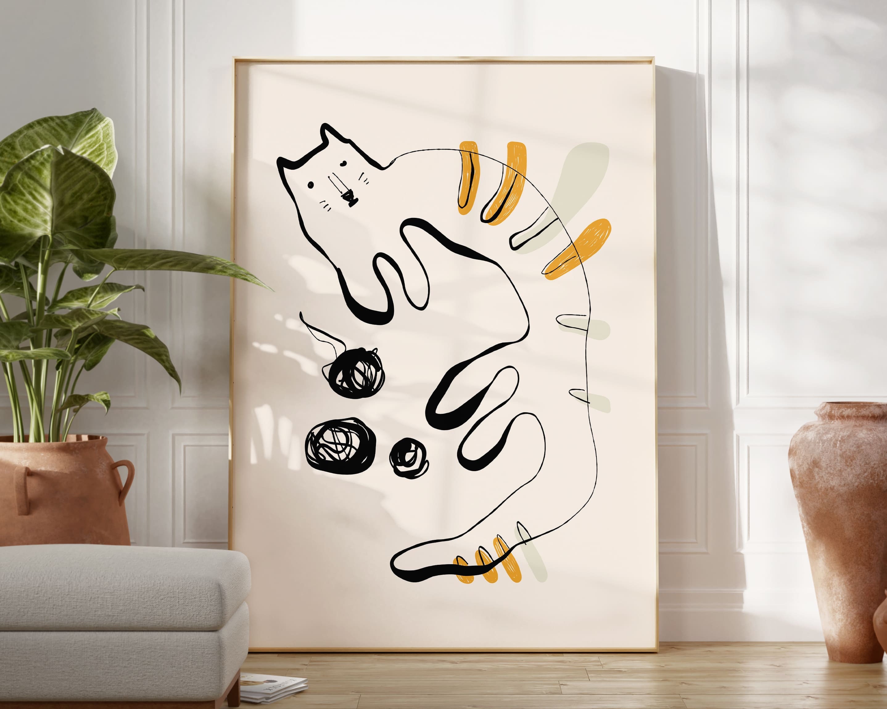 Cat Print, Retro Cat Print, Cat Printable Wall Art, Cat Sketch Art ...