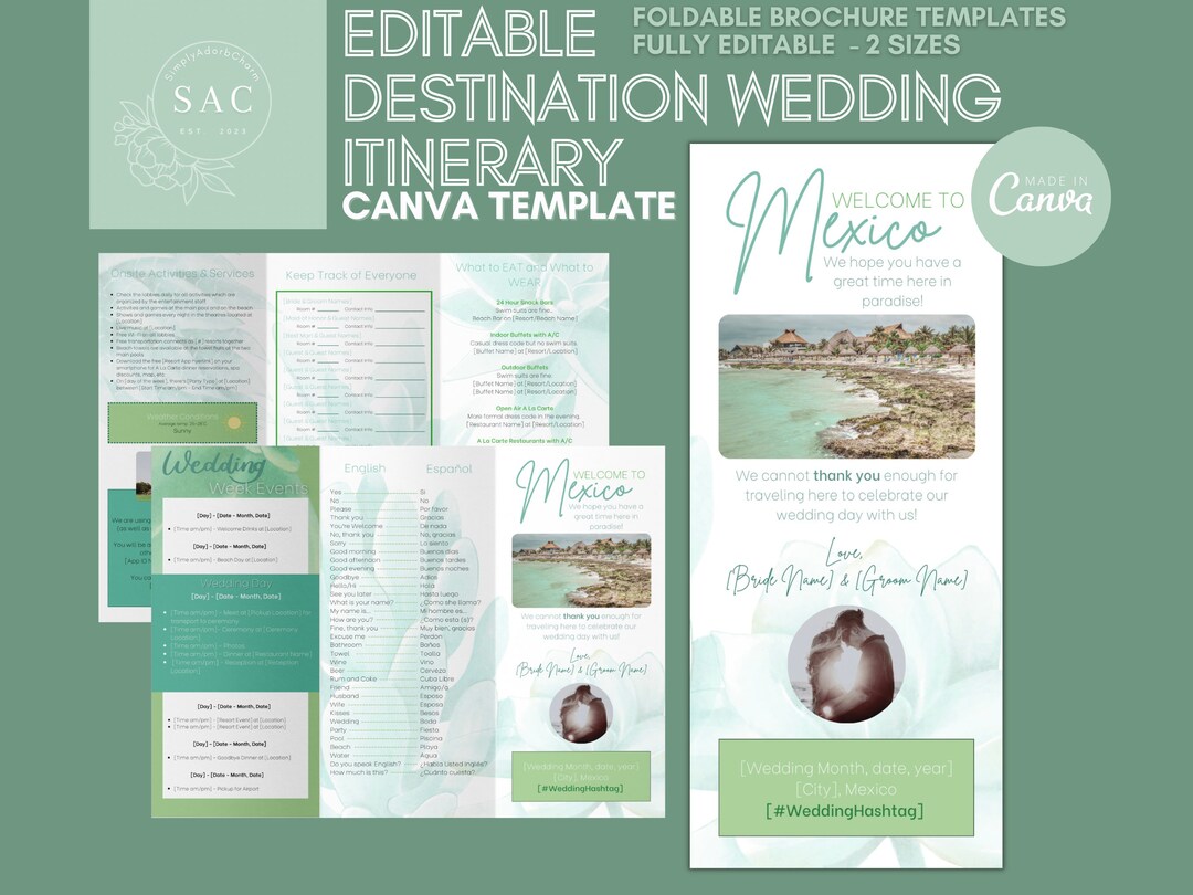Destination Wedding Template | Editable Canva Template | Succulent ...
