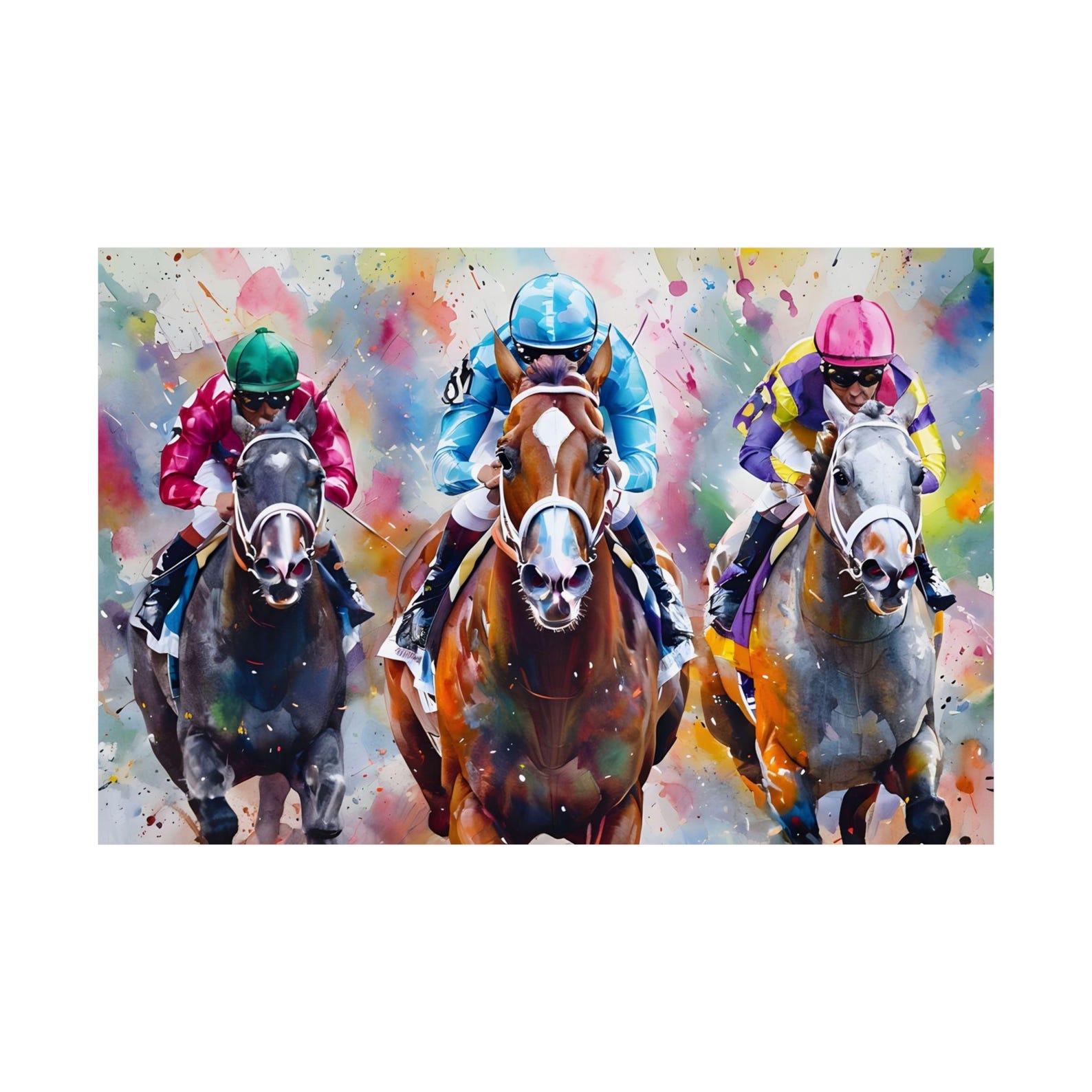 Horse Racing Poster, Equestrian Art Print, Matte Wall Art, Vibrant ...