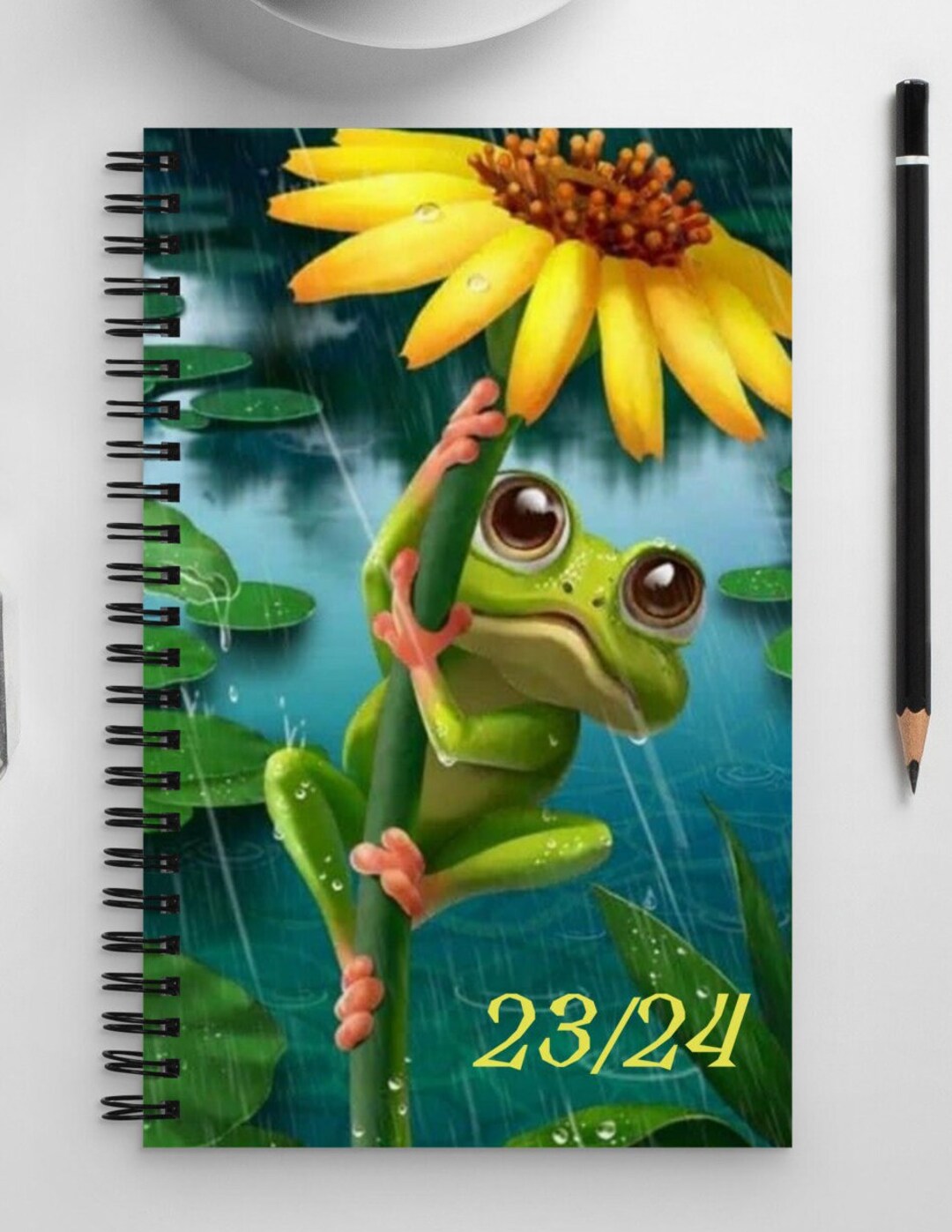 Cute Frog Spiral Notebook Frog With the Sunflower Notebook - Etsy