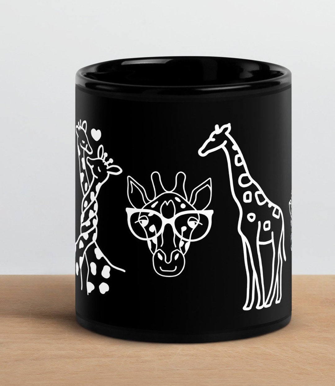 Giraffe Coffee Cup, Personalization Available, Zoo Animal Black Glossy ...