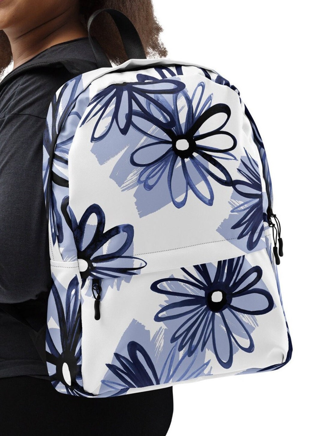 Big Flower Backpack, White and Blue Flower Backpack, Pretty Flower ...