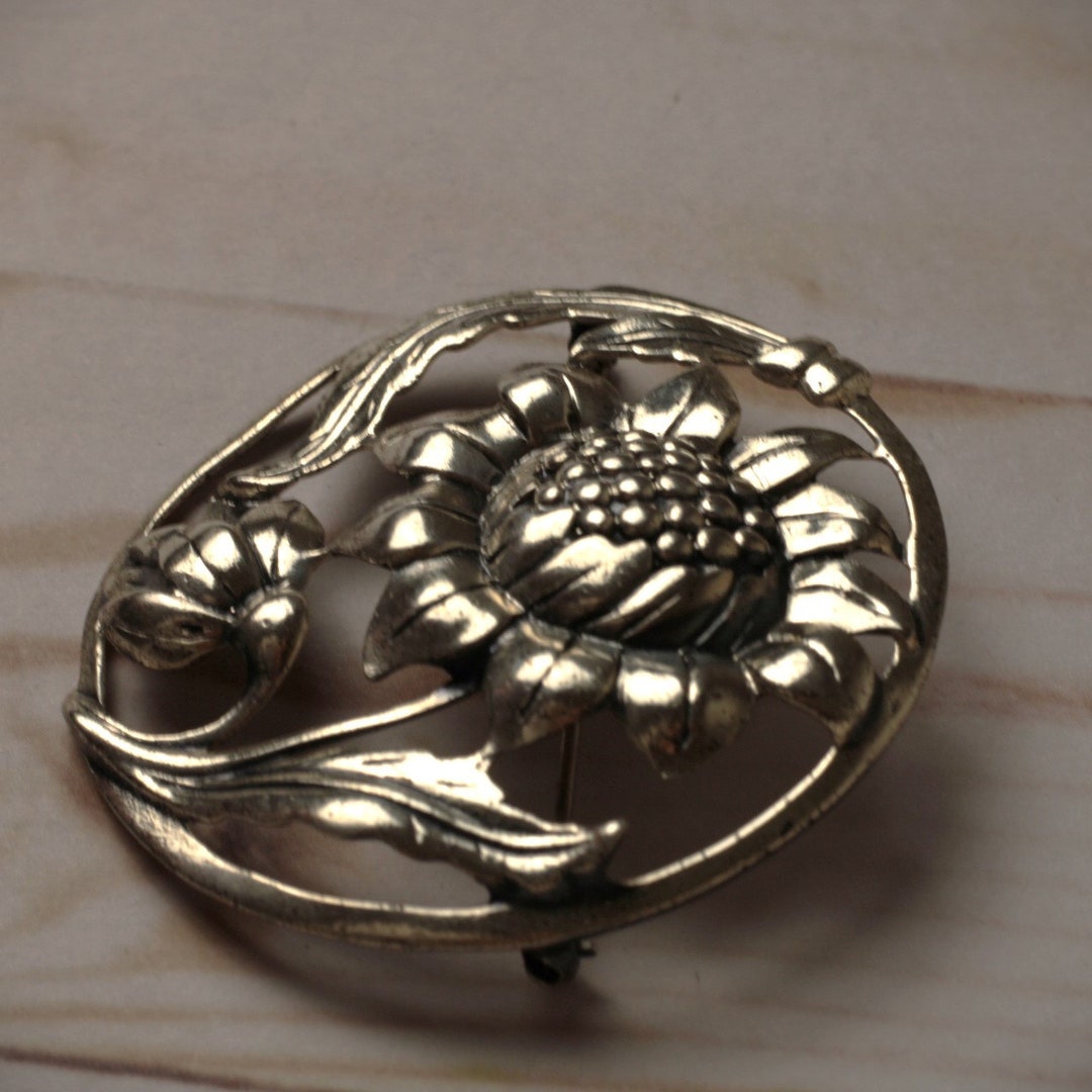 Vintage Sterling Silver Sunflower Danecraft Brooch Pin Signed Danecraft ...